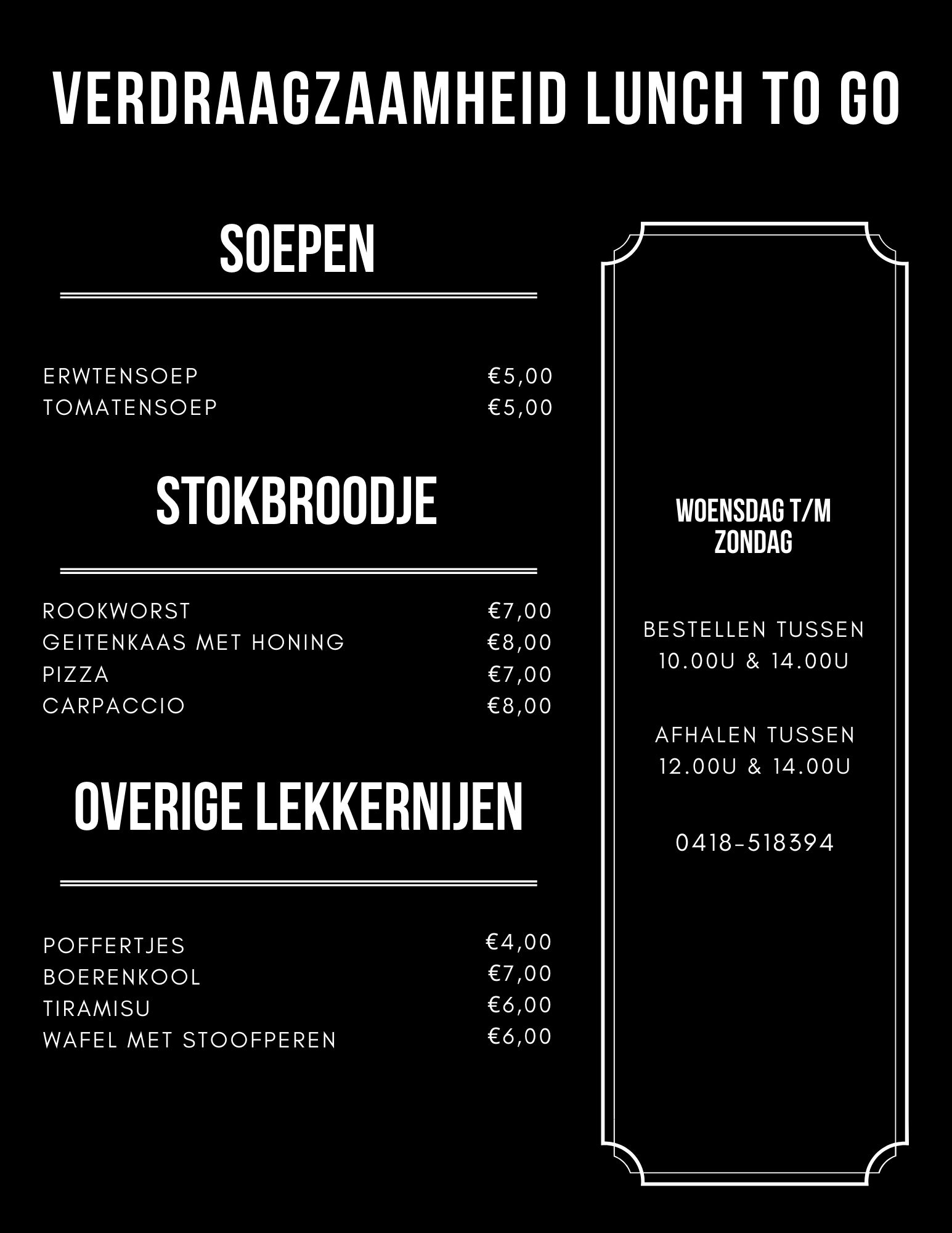 Lunchkaart - Grand-Café - Brasserie - Restaurant De Verdraagzaamheid